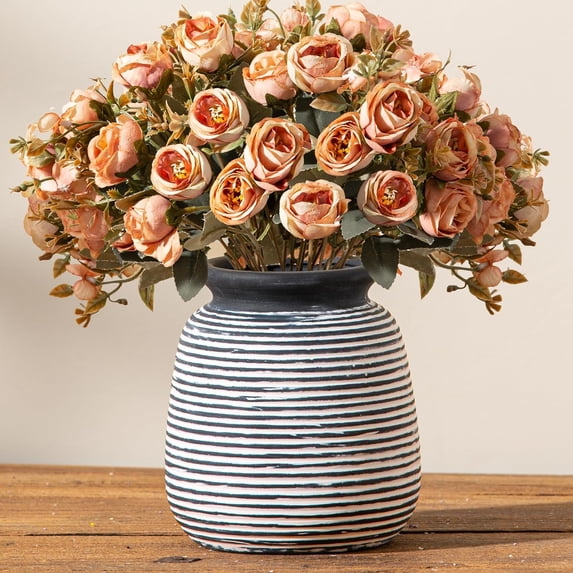 Ceramic Rustic Vase, Small Flower Farmhouse Vases Home Decor, 6“ Short ...