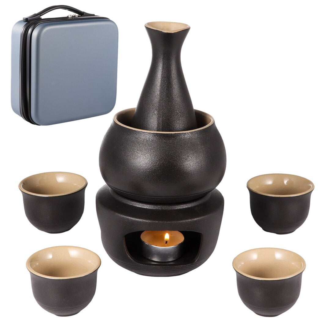 Ceramic Sake Set with Warmer, 8 PCS Sake Warmer Set with Bag ...