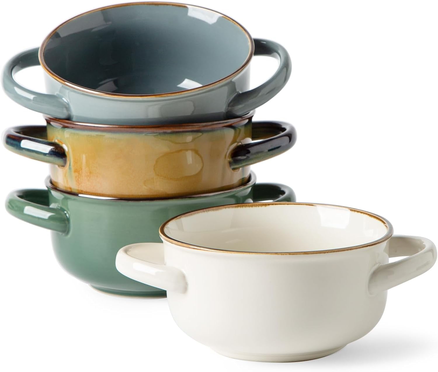 28oz Ceramic Bowl Set of 4 with Handles - Stackable Bowls for Soup ...