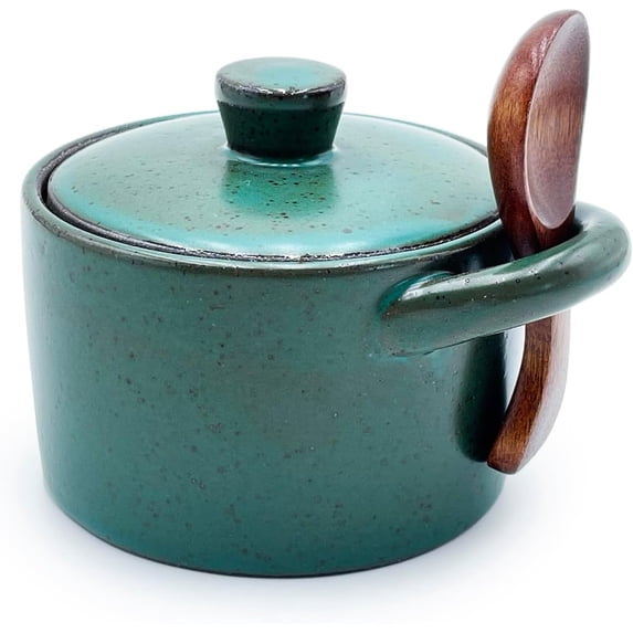 Ceramic Salt Cellar With Lid & Spoon,8oz Salt Container For Countertop ...