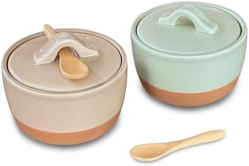 Ceramic Salt and Pepper Cellar Set with Lid - 10 oz Modern Canister ...