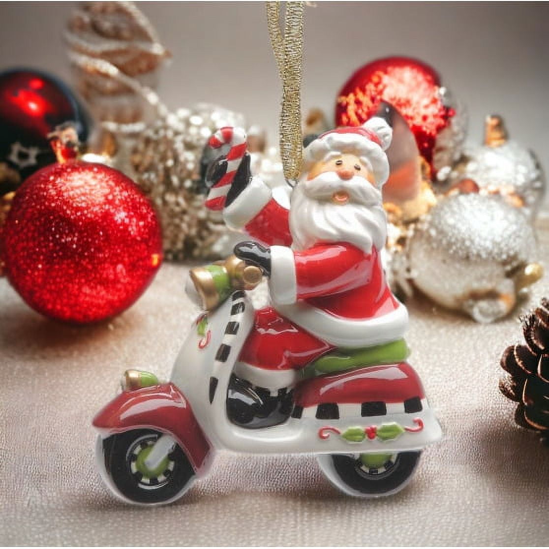 Ceramic Santa Claus Scooter Ornament 3 1/8in Christmas Tree Gift ...