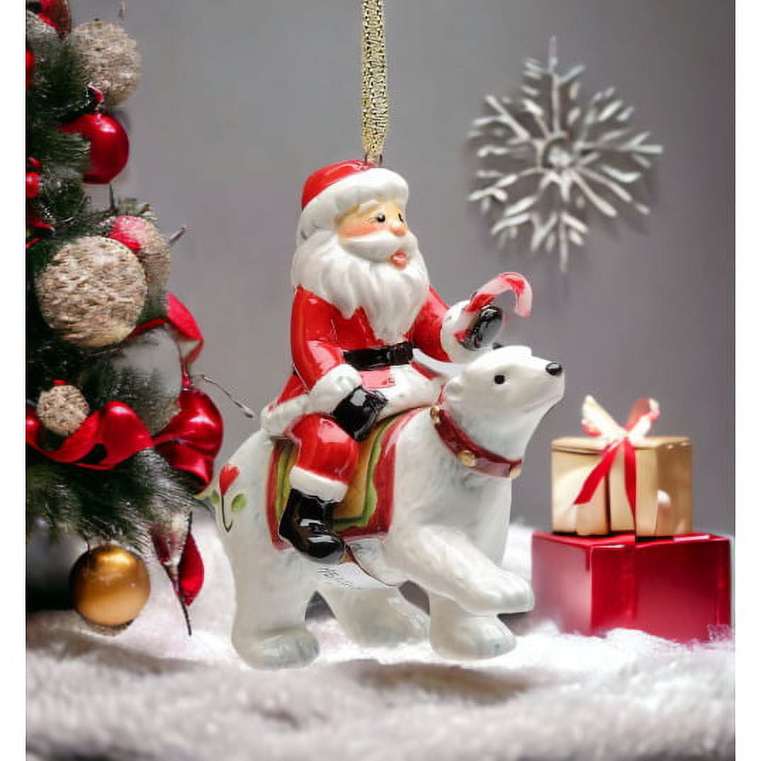 Ceramic Santa Riding Polar Bear Ornament 3 1/8" Christmas Gift ...