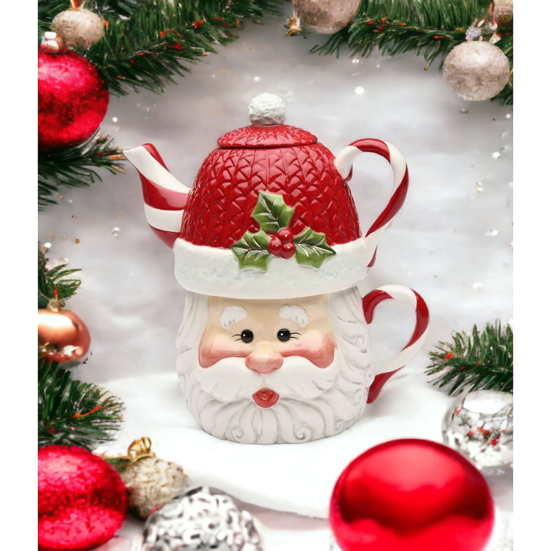 Ceramic Santa Tea Set for One 11oz Mug 15oz Pot Christmas Decor ...