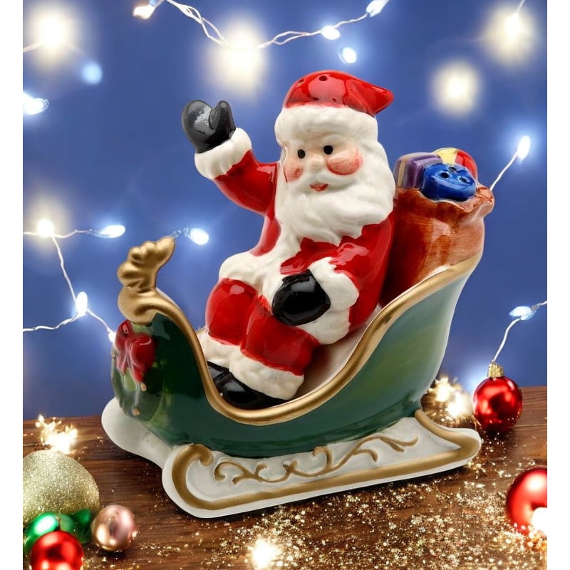 Ceramic Santa on Sleigh Salt and Pepper Shakers, Christmas Decor, Gift ...