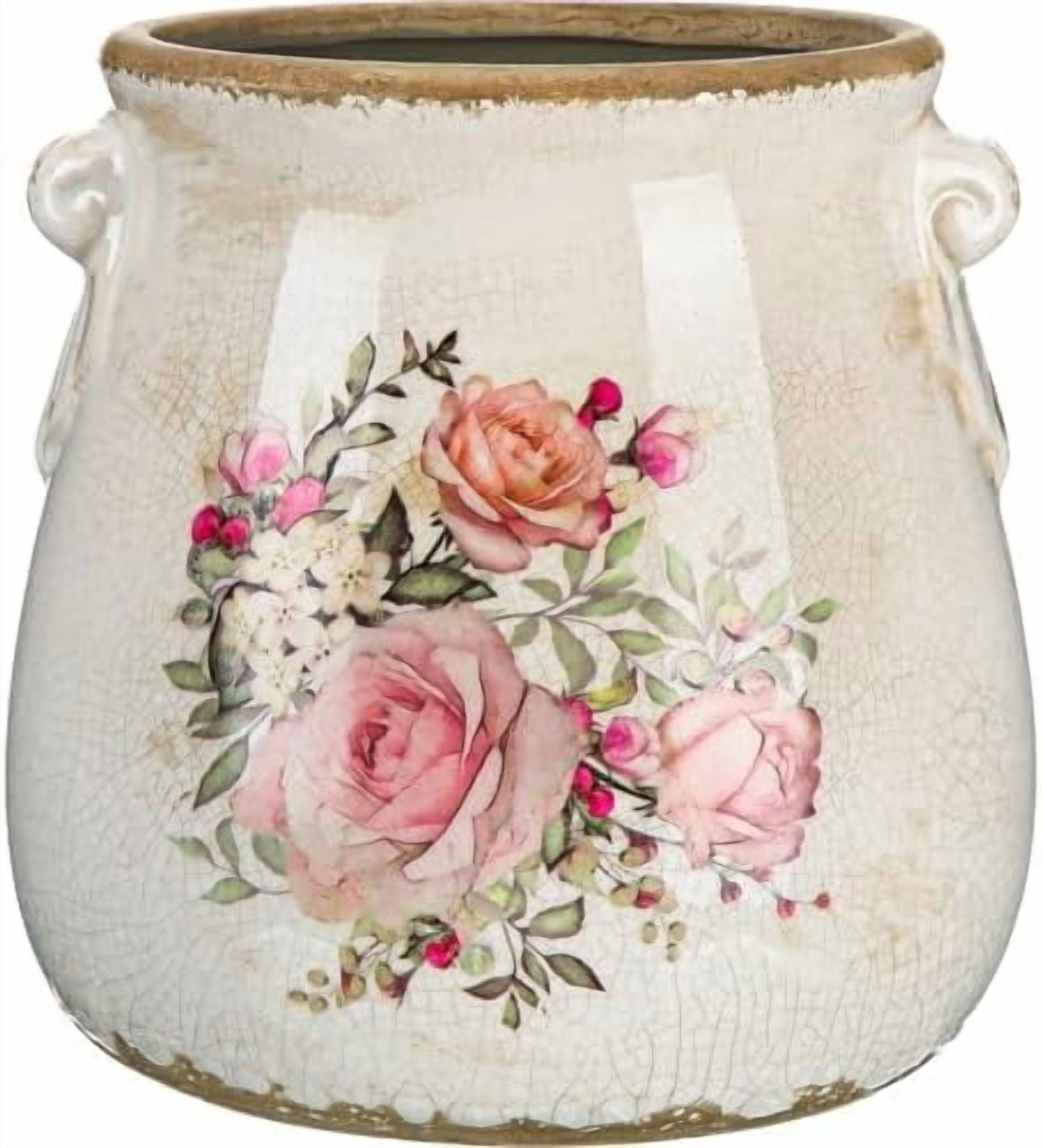 Ceramic Scroll Planter 6.5 Inch Chinoiserie Floral Vase with Drainage ...