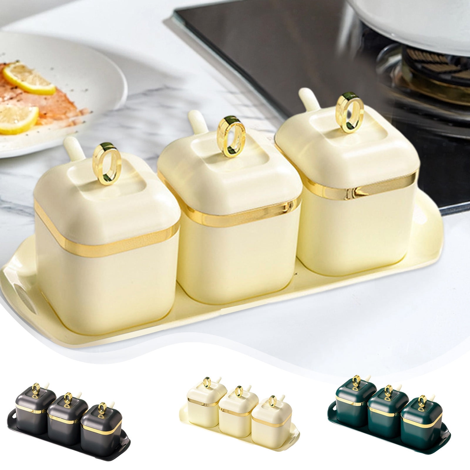 Ceramic Sealed Spice Container Set with Lid 11.02x4.72x4.72in Kitchen ...