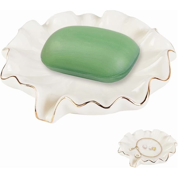 Ceramic Self Draining Soap Dish White Lotus Leaf Ceramic Soap Dish Soap ...