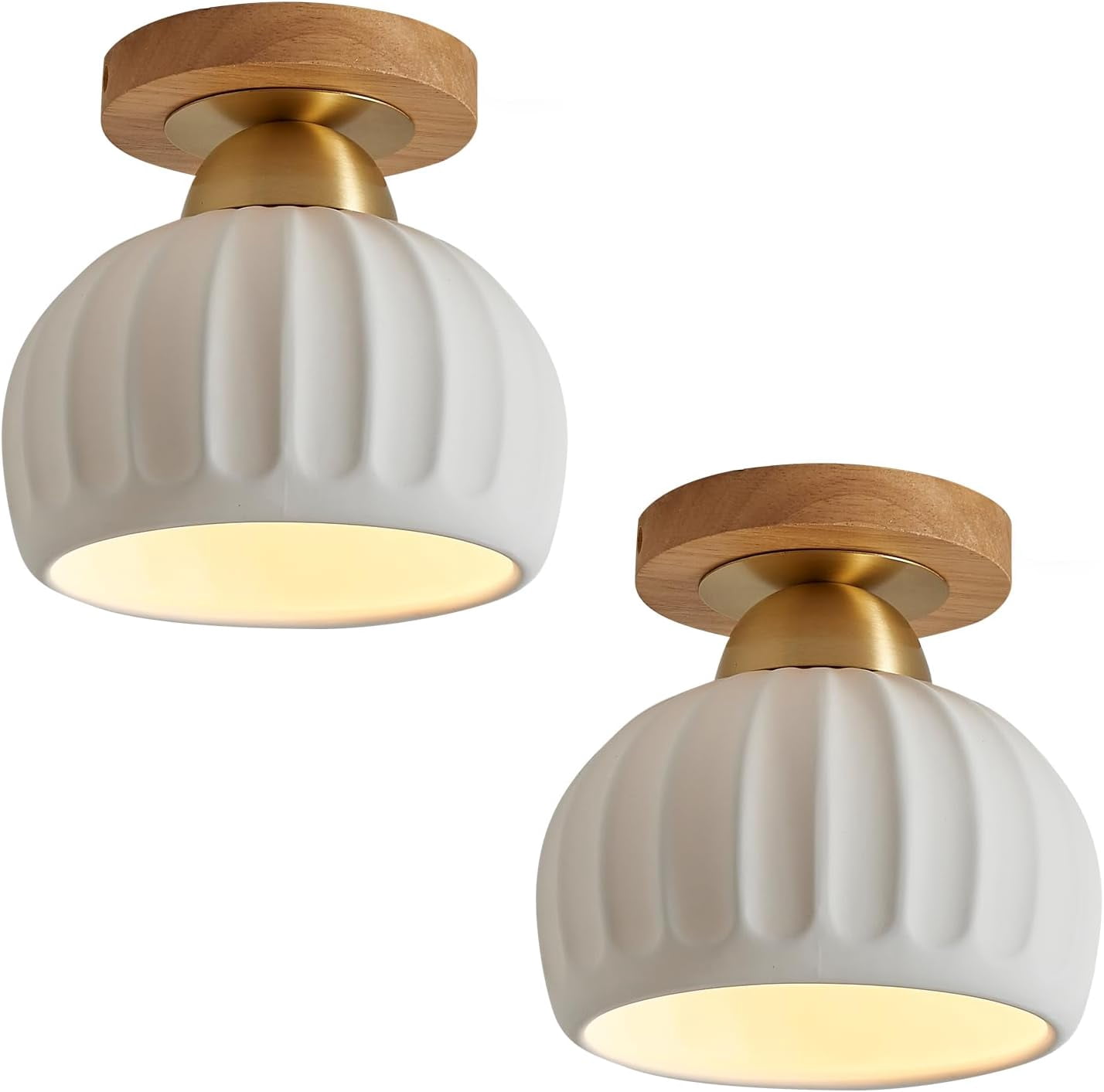 Ceramic Semi Flush Mount Ceiling Light Fixtures 2 Pack, Gold Hallway ...