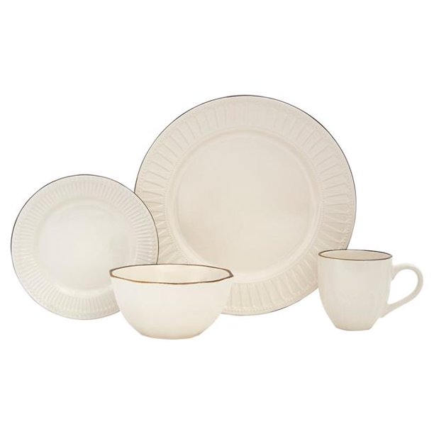 Ceramic Service for Four Dinnerware Set, Ivory - 16 Piece - Walmart ...