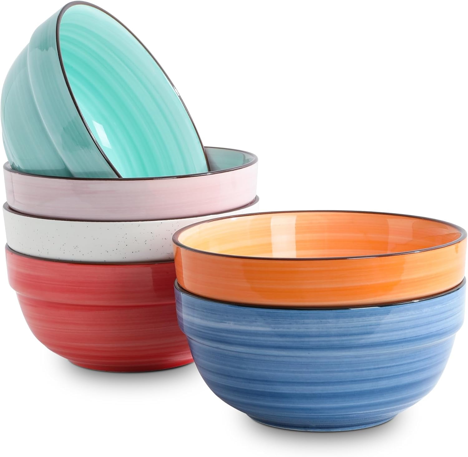 Ceramic Serving Bowls, 6 Inch Colorful Bowls for Kitchen, 24 Ounce Soup ...