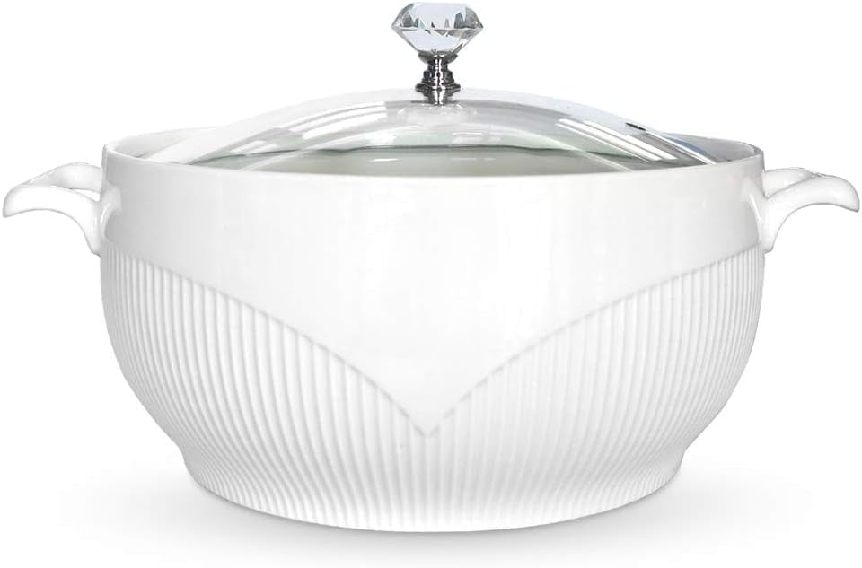 Ceramic Serving Soup Tureen Bowls with Glass Lid, White Porcelain ...