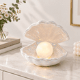 Ceramic Shell LED Night Light, White Glossy Clam Tabletop Decor Accent ...