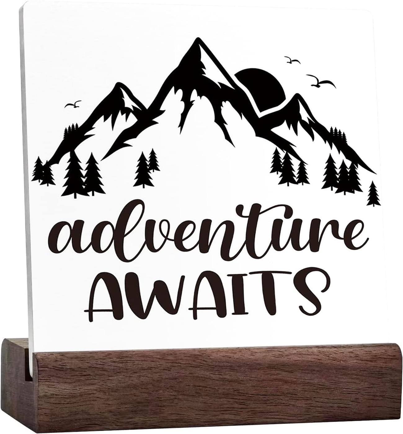 Ceramic Sign 4x4 Inch Adventure Awaits Camping Plaque Sign with Wood ...