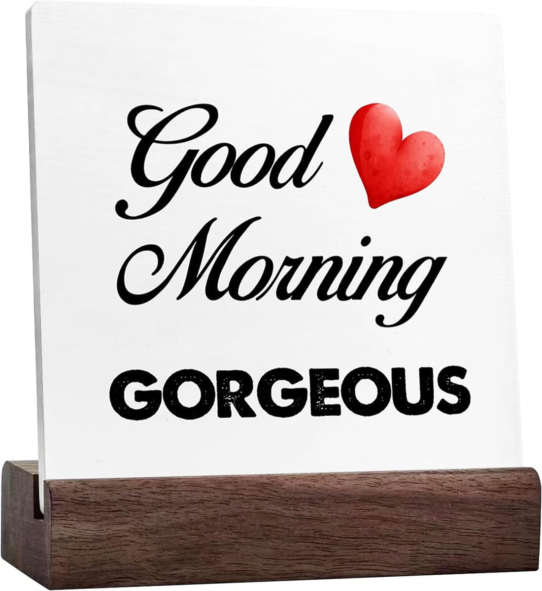 Ceramic Sign 4x4 Inch Bathroom Plaque Sign with Wood Stand Good Morning ...