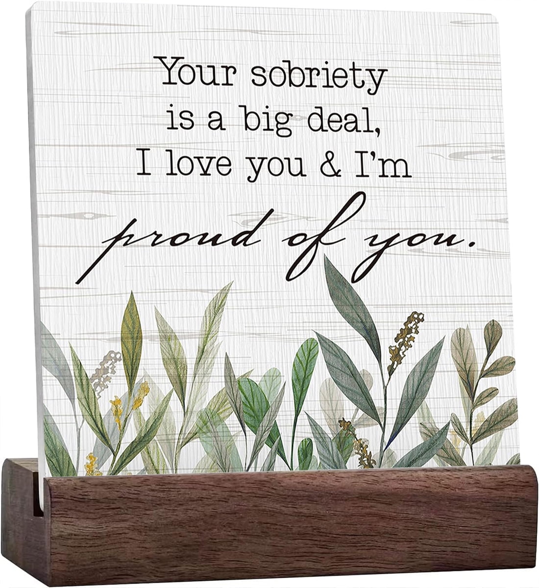 Ceramic Sign 4x4 Inch Best Sobriety Gifts Plaque Sign with Wood Stand ...