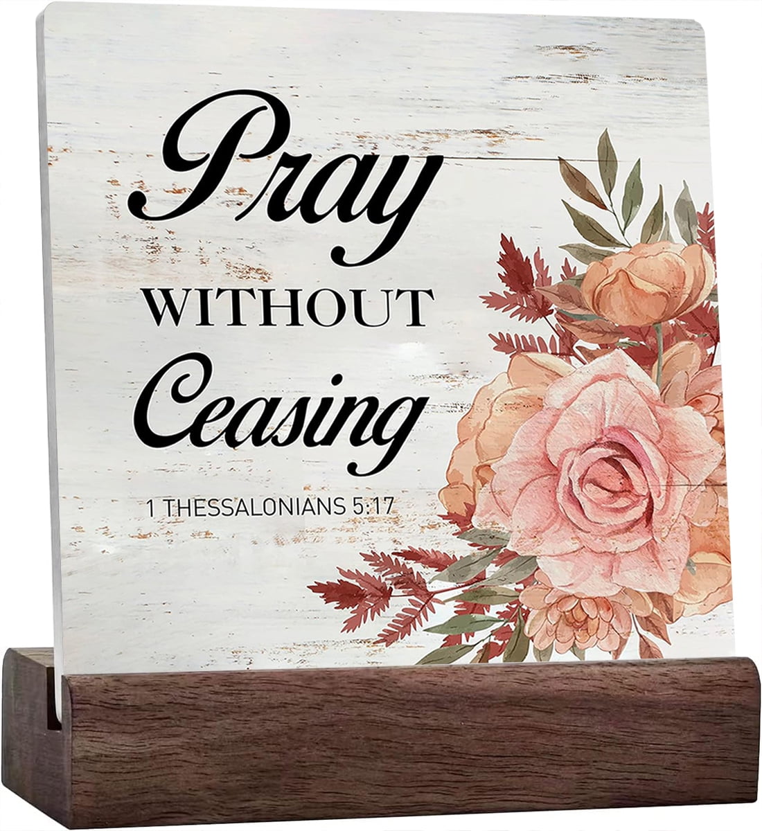 Ceramic Sign 4x4 Inch Bible Verse Pray Without Ceasing Ceramic Sign Rustic Floral Scripture ...