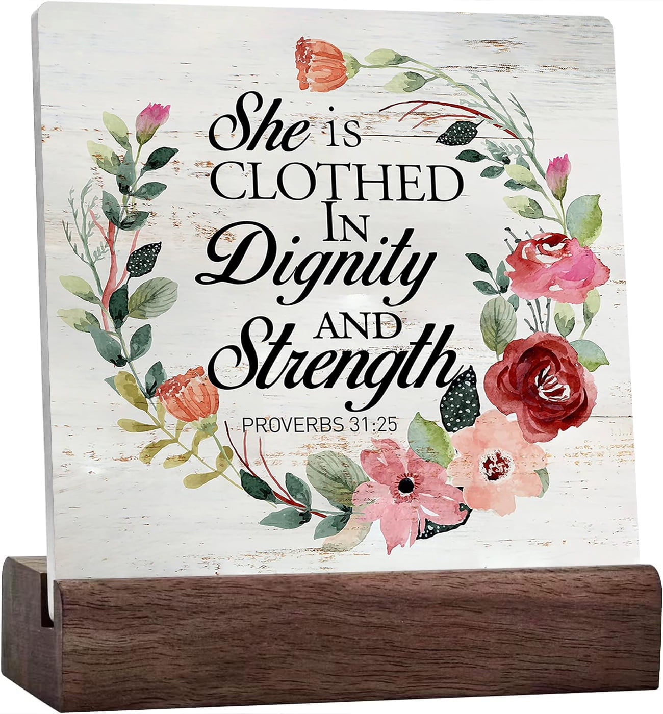 Ceramic Sign 4x4 Inch Bible Verse She Is Clothed In Dignity And ...