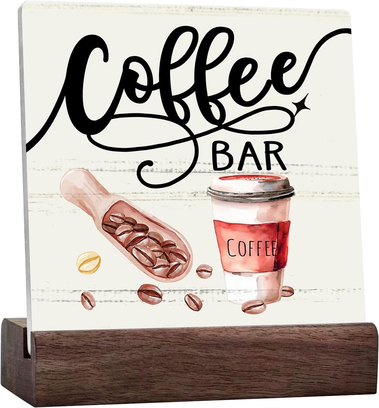 Ceramic Sign 4x4 Inch Coffee Sign Ceramic Desk Sign Plaque with Wooden ...