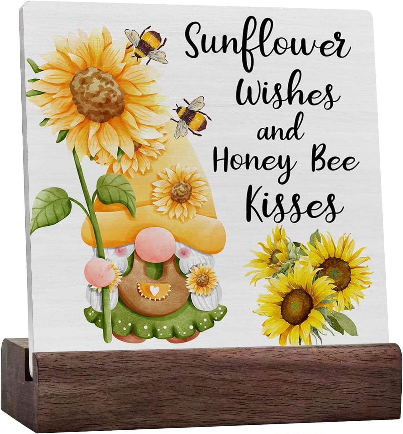Ceramic Sign 4x4 Inch Country Sunflower Gnome Desk Sign Decor Wishes ...