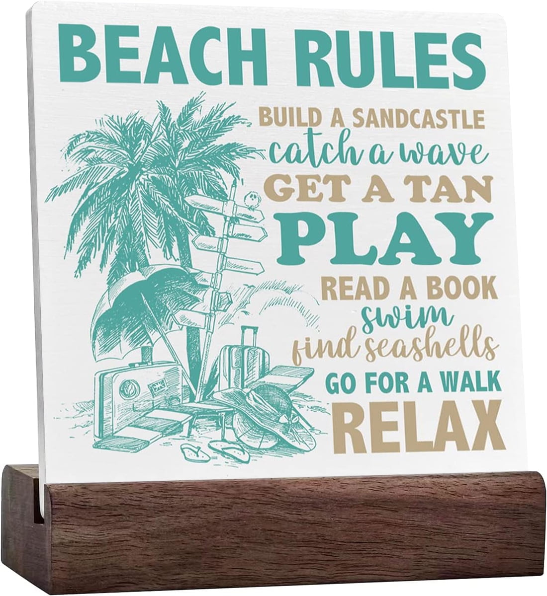 Ceramic Sign 4x4 Inch Farmhouse Beach Plaque Sign with Wood Stand Beach ...