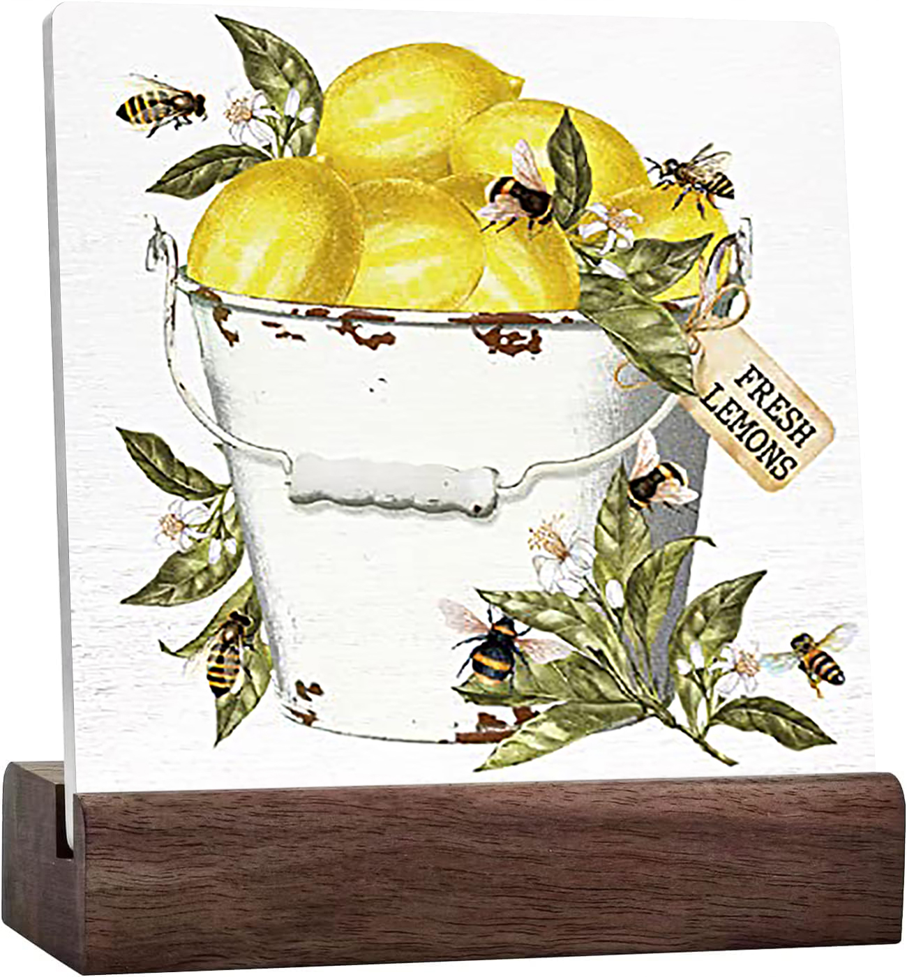 Ceramic Sign 4x4 Inch Fresh Lemons Wooden Stand Farmshouse Lemons Desk ...