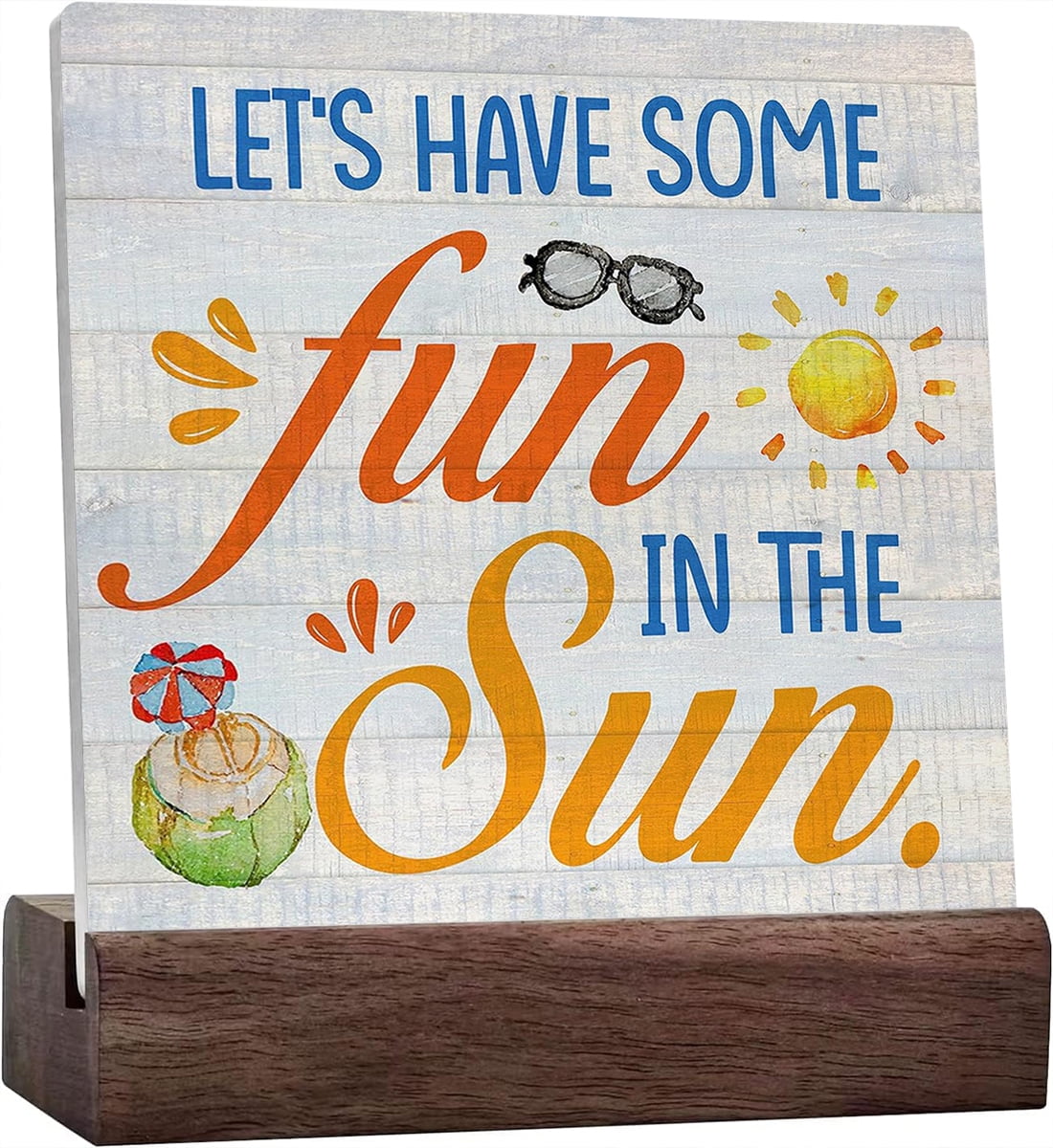 Ceramic Sign 4x4 Inch Fun Vacation Plaque Sign with Wood Stand Desk ...