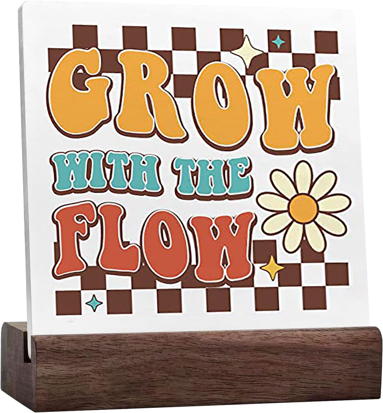 Ceramic Sign 4x4 Inch Grow With The Flow Inspirational Wooden Stand ...