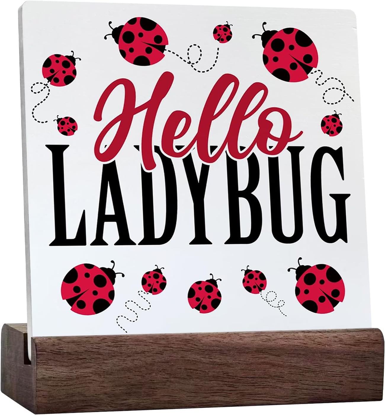 Ceramic Sign 4x4 Inch Hello Ladybug Wooden Sign Farmhouse Spring ...