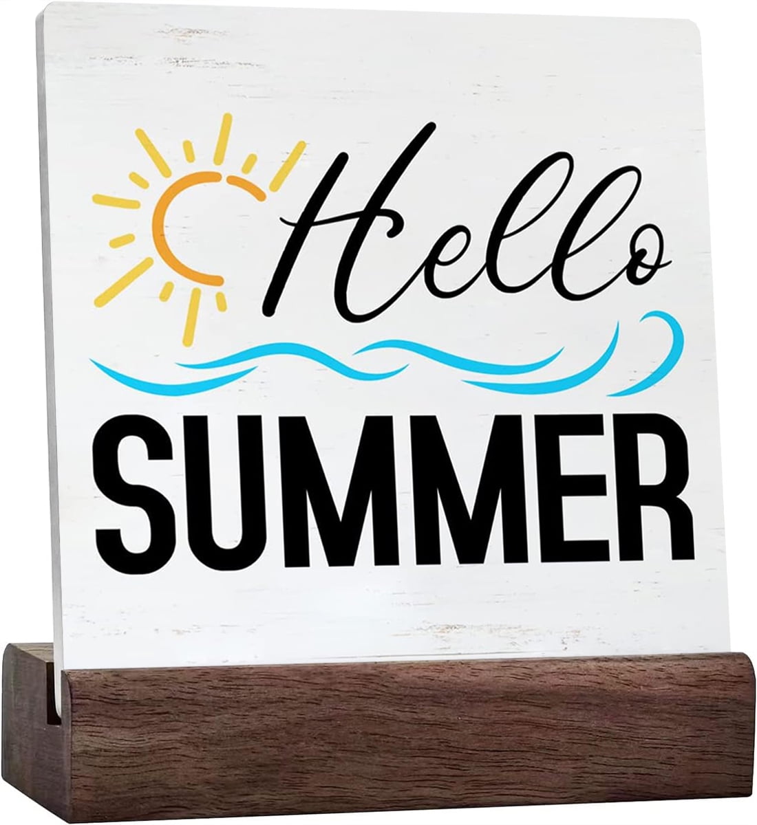 Ceramic Sign 4x4 Inch Hello Summer Plaque Sign with Wood Stand Ceramic ...