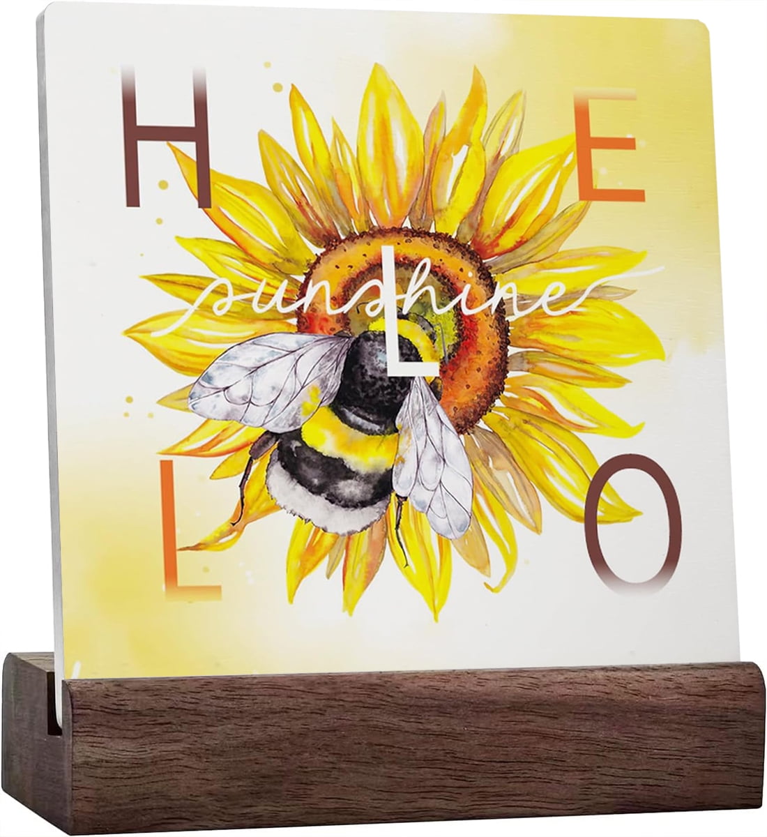 Ceramic Sign 4x4 Inch Hello Sunshine Watercolor Yellow Flower Summer ...