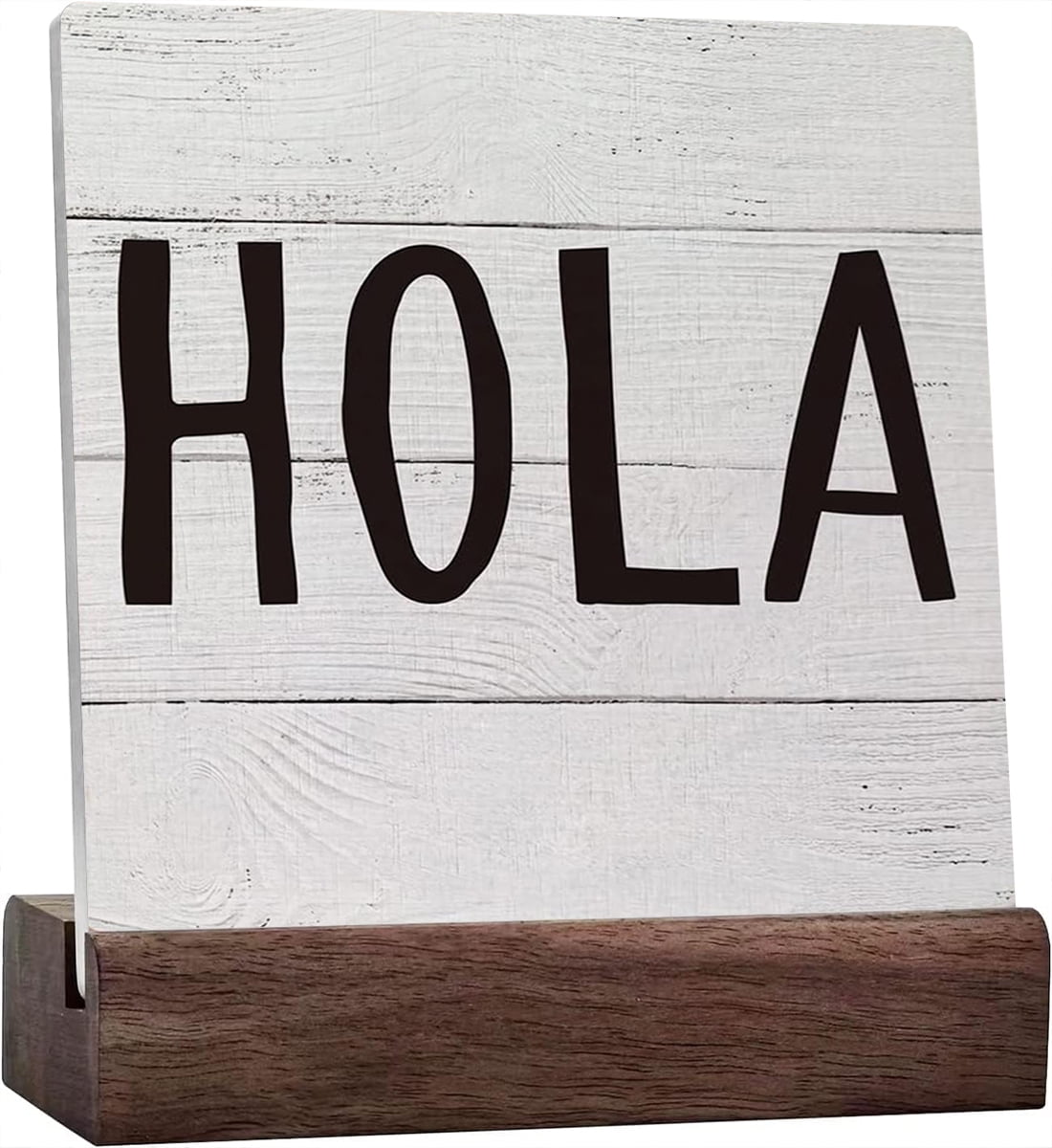 Ceramic Sign 4x4 Inch Hola Plaque Sign with Wood Stand Desk Decor ...
