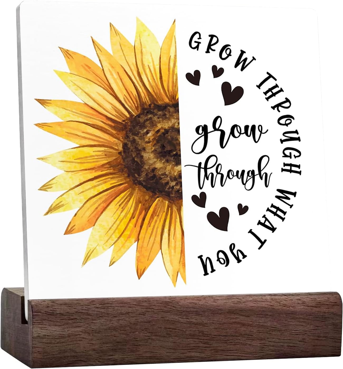 Ceramic Sign 4x4 Inch Inspirational Plaque Sign with Wood Stand Grow ...