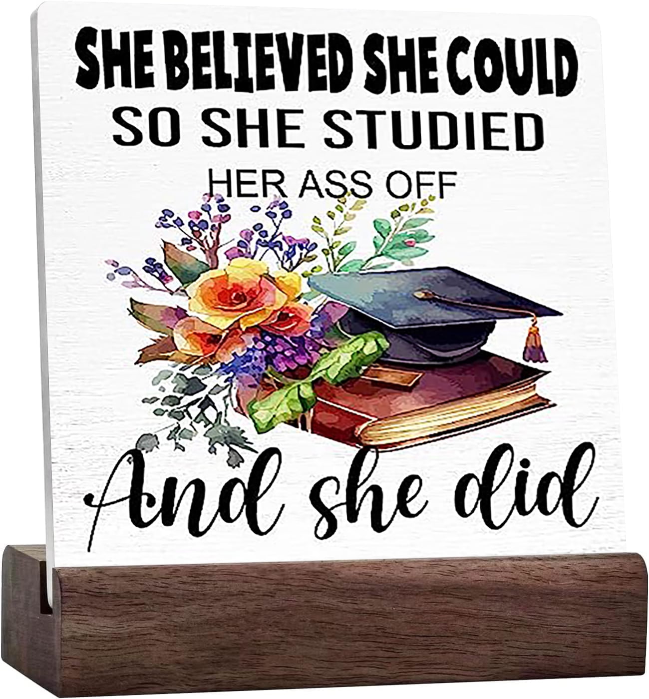 Ceramic Sign 4x4 Inch Inspirational Ceramic Table Plaque With Wooden ...