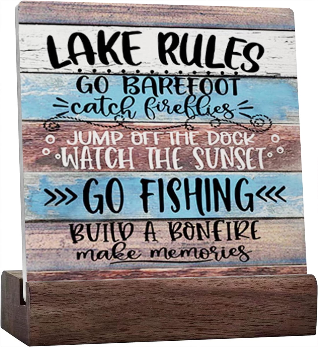 Ceramic Sign 4x4 Inch Lake Rules Plaque Sign with Wood Stand Lake Lover ...