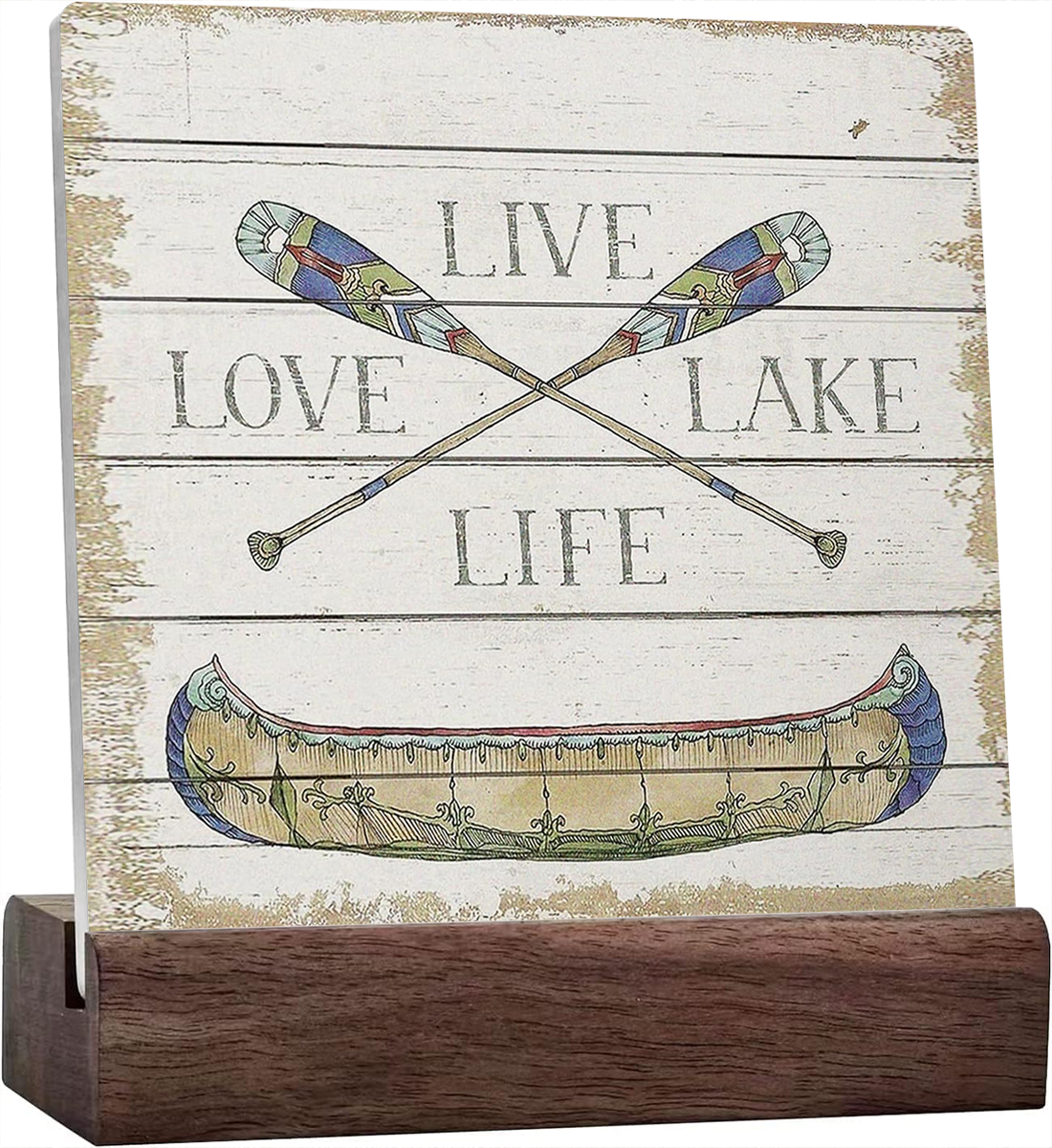 Ceramic Sign 4x4 Inch Live Love Lake Life Plaque Sign with Wood Stand ...