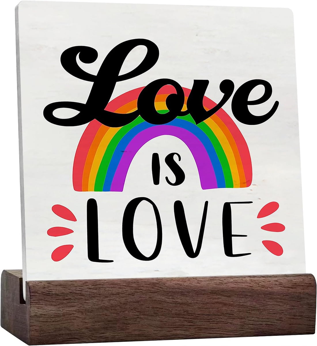 Ceramic Sign 4x4 Inch Love Is Love Quote Plaque Sign with Wood Stand ...