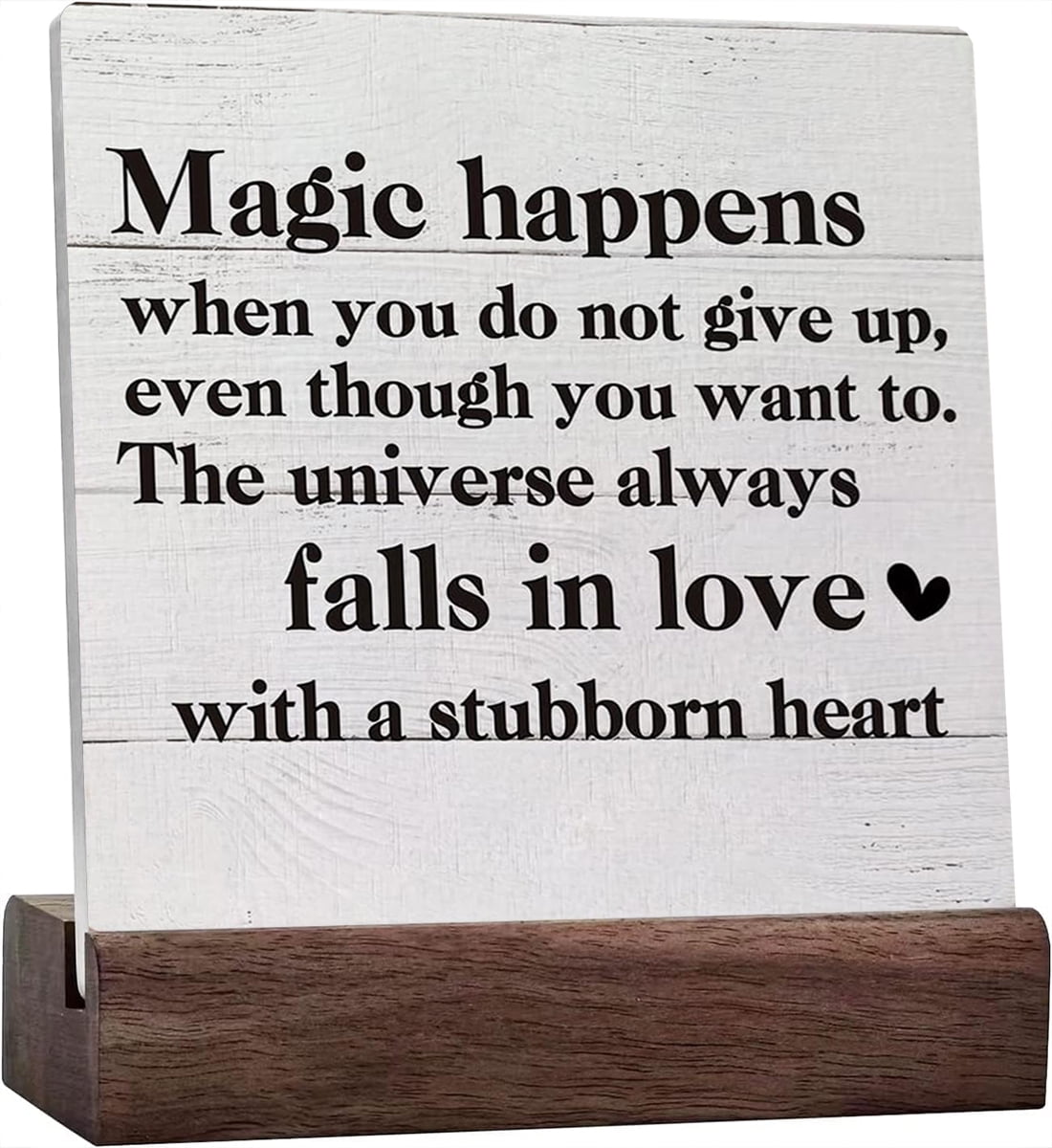 Ceramic Sign 4x4 Inch Magic Happens When You Do Not Give Up Plaque Sign with Wood Stand Desk ...
