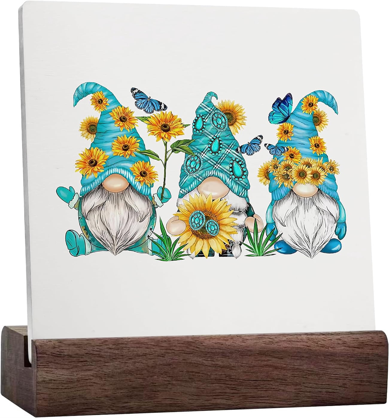Ceramic Sign 4x4 Inch Oflich Spring Gnomes Plaque Sign with Wood Stand ...