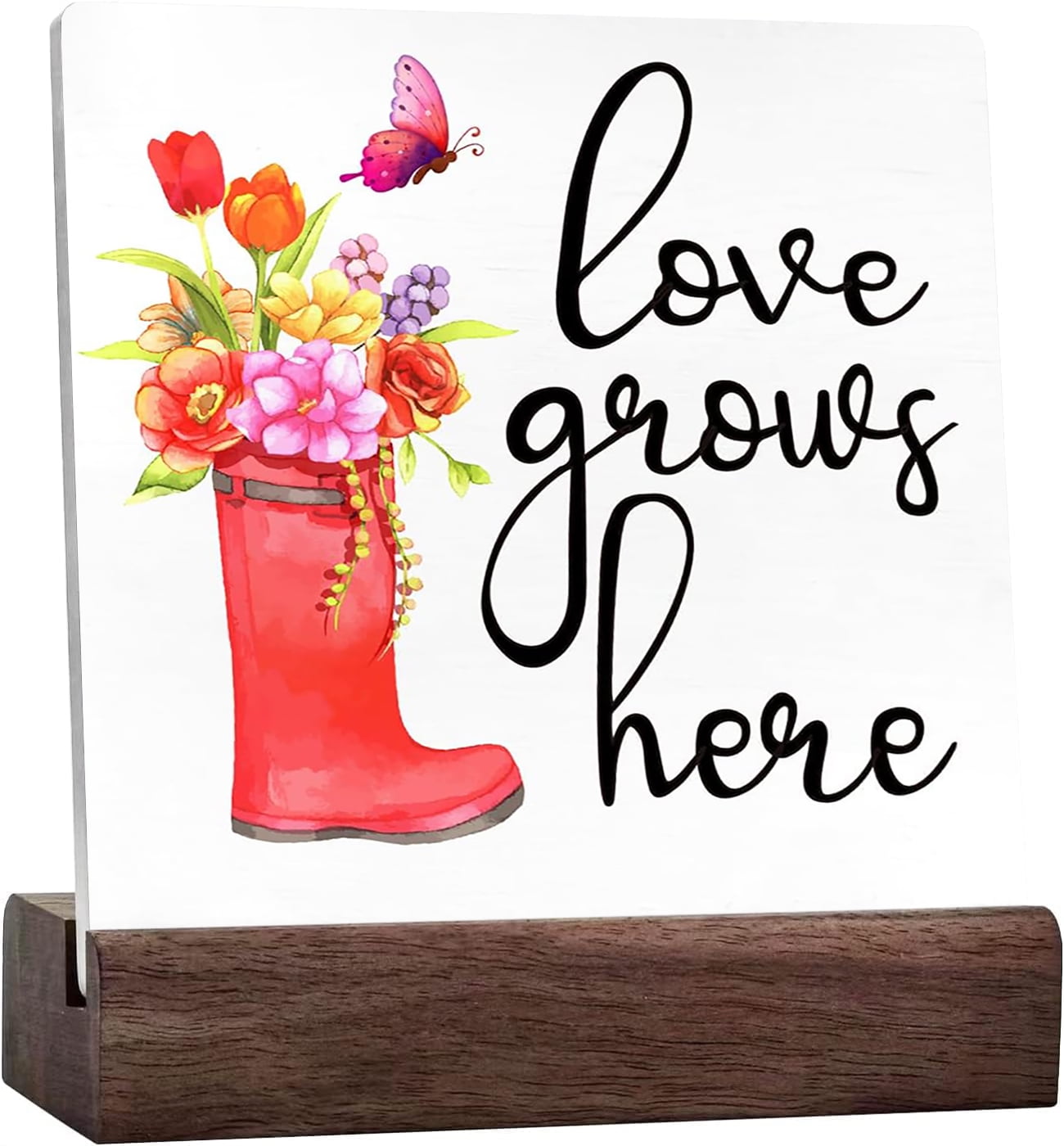 Ceramic Sign 4x4 Inch Plaque Sign with Wood Stand Rustic Spring Ceramic ...