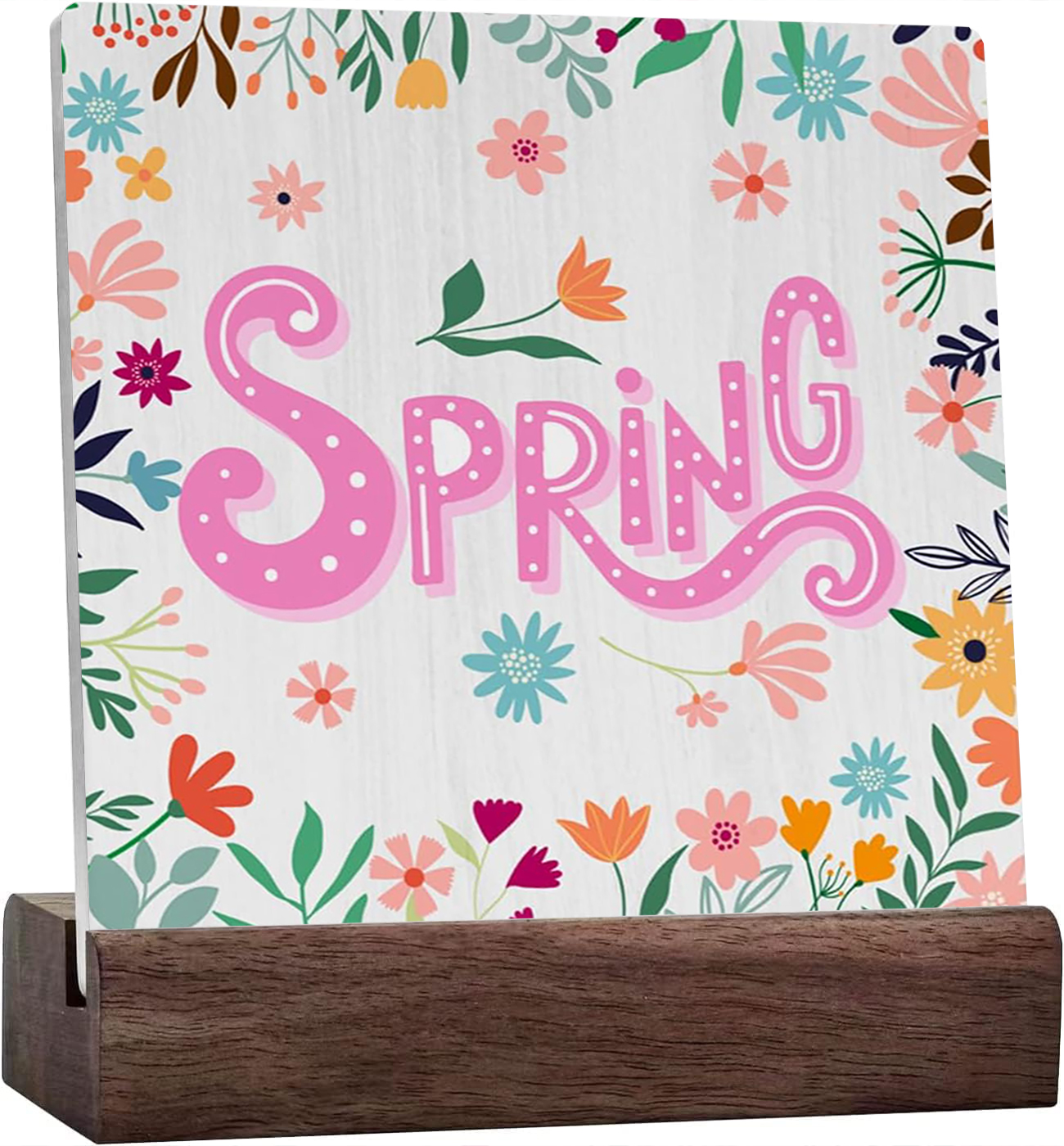 Ceramic Sign 4x4 Inch Plaque Sign with Wood Stand Rustic Spring Flower ...