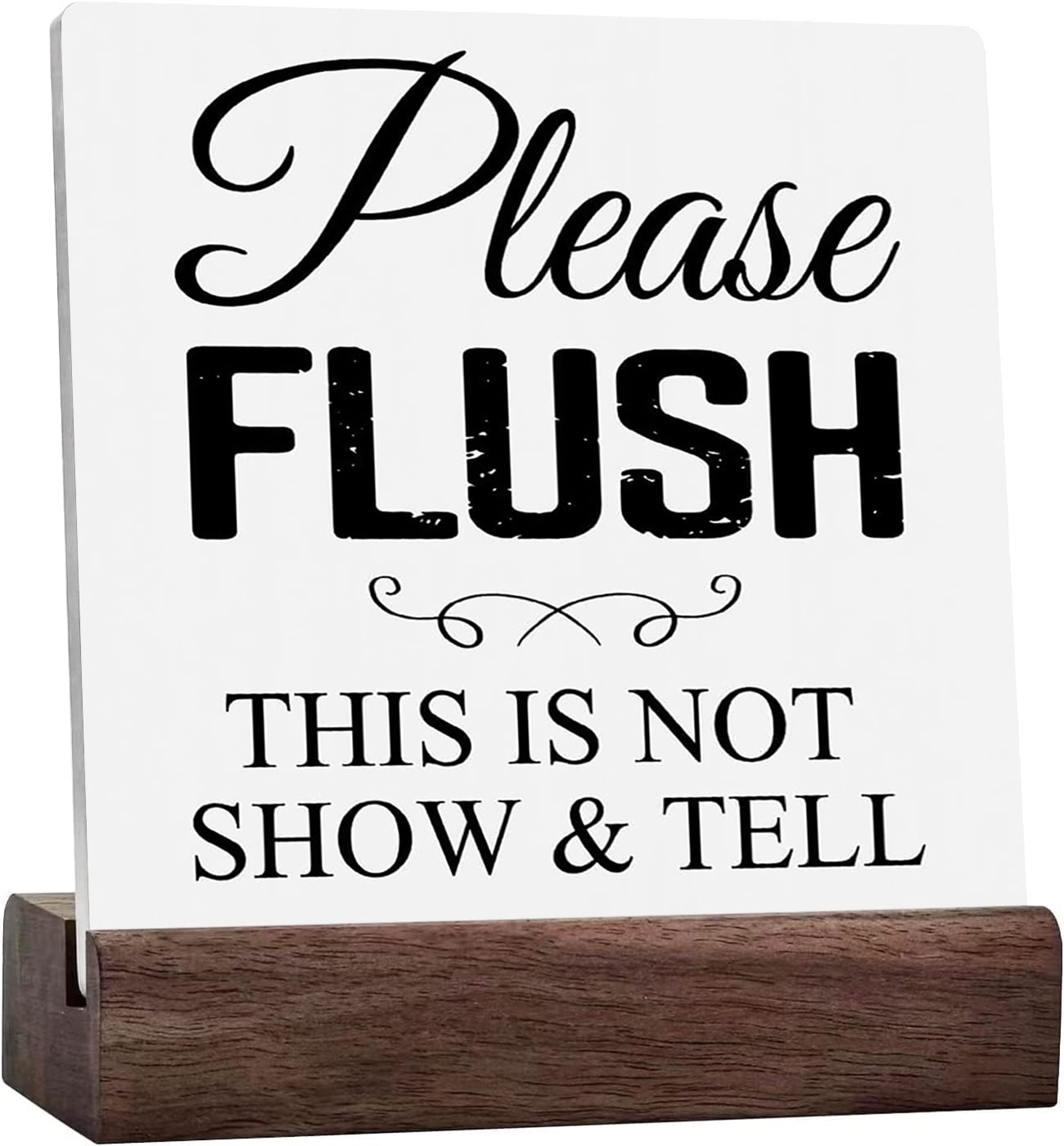 Ceramic Sign 4x4 Inch Please Flush This Ceramic Plaque Sign with Wood ...