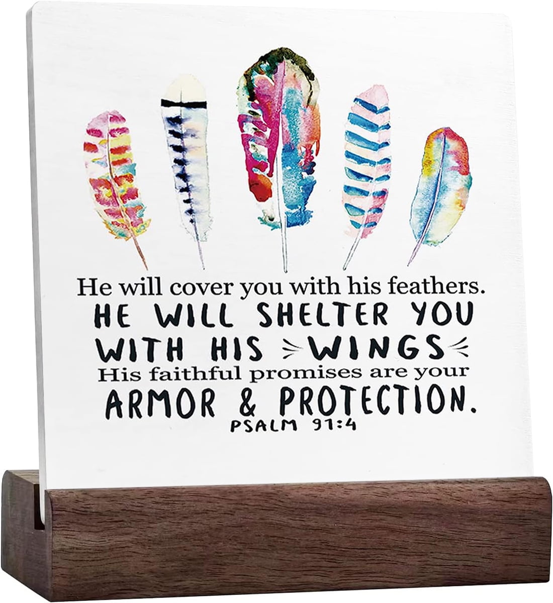 Ceramic Sign 4x4 Inch Psalm He Will Cover You With His Feathers ...