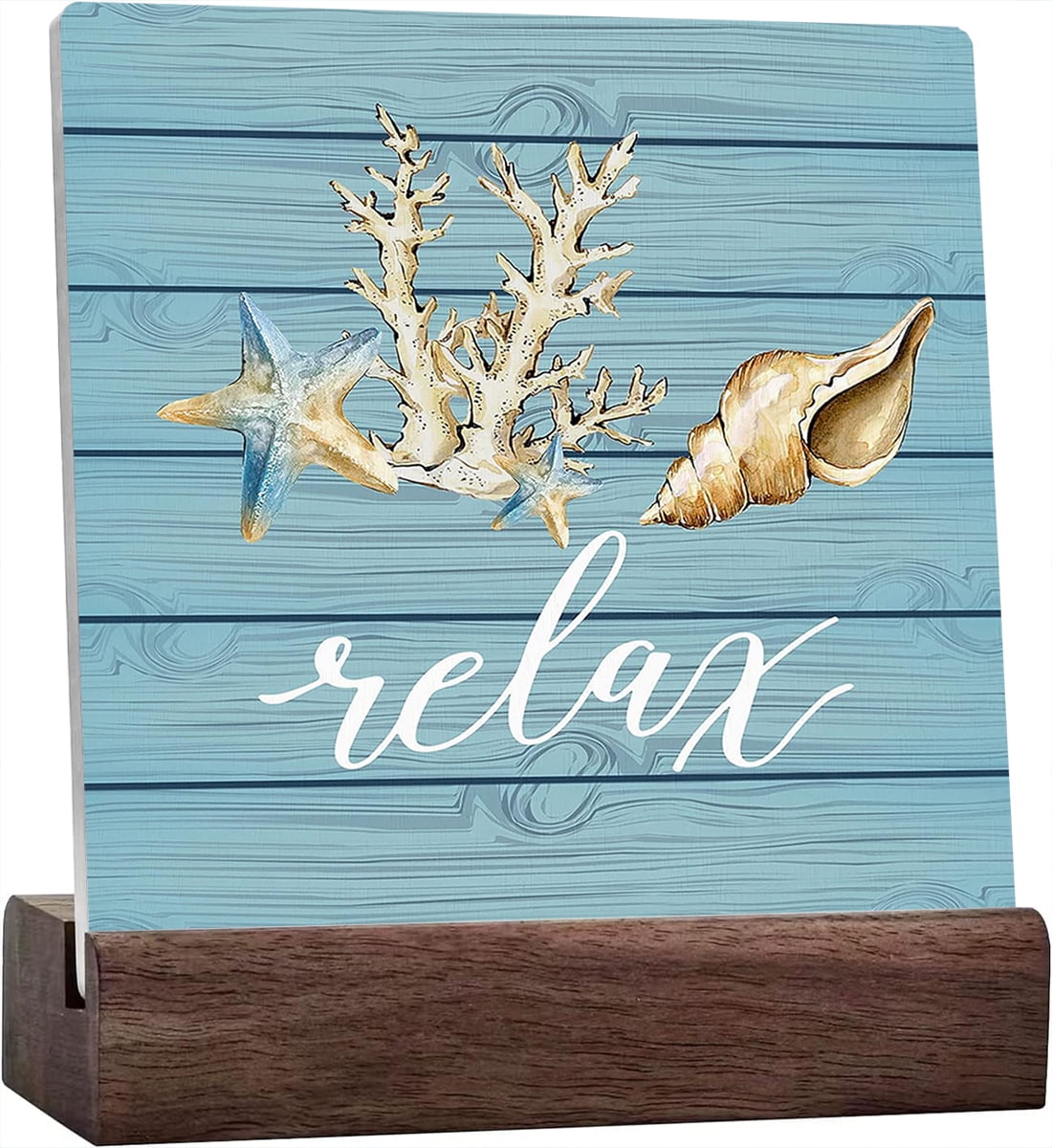Ceramic Sign 4x4 Inch Relax Rustic Summer Beach Ceramic Plaque Desk ...
