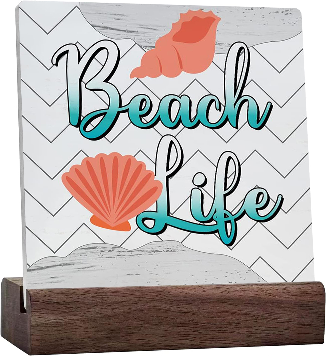 Ceramic Sign 4x4 Inch Rustic Conches Beach Ceramic Desk Sign Farmhouse ...