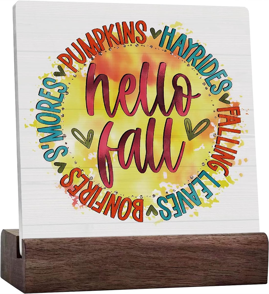 Ceramic Sign 4x4 Inch Rustic Hello Fall Harvest Punpkins Plaque Sign ...