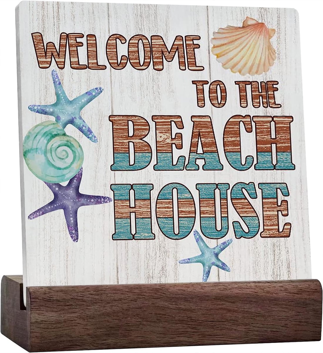 Ceramic Sign 4x4 Inch Rustic Welcome To The Beach House Ceramic Desk ...