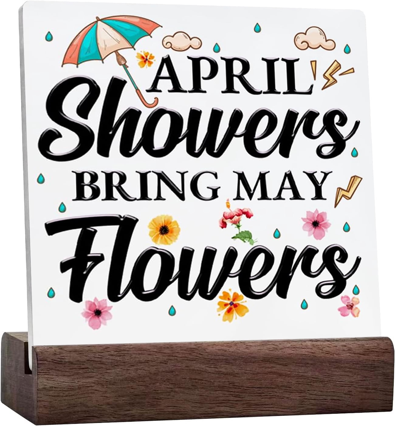 Ceramic Sign 4x4 Inch Spring Decor April Showers Bring May Flowers ...