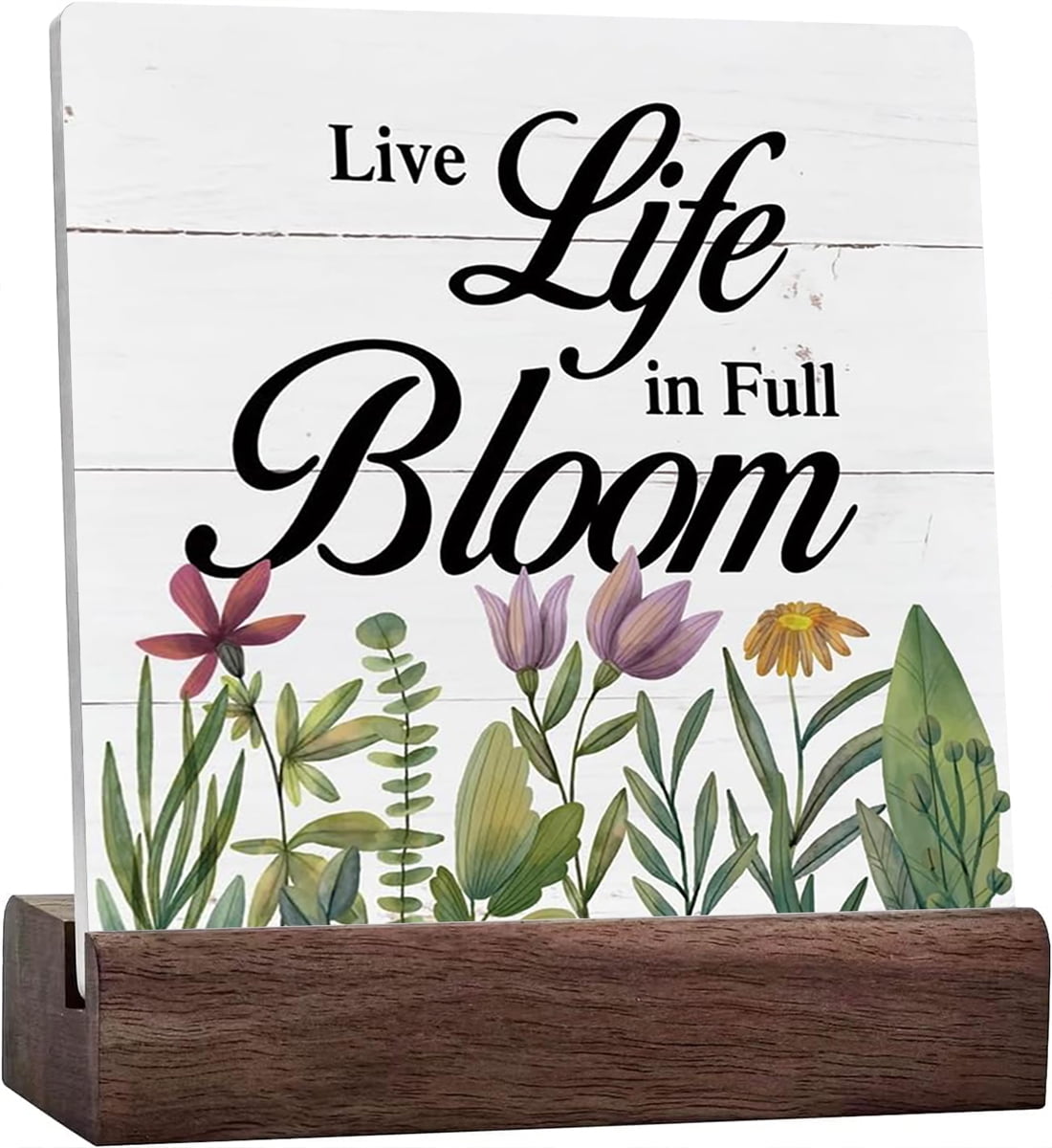 Ceramic Sign 4x4 Inch Spring Decor Sign Ceramic Plaque Sign with Wood ...
