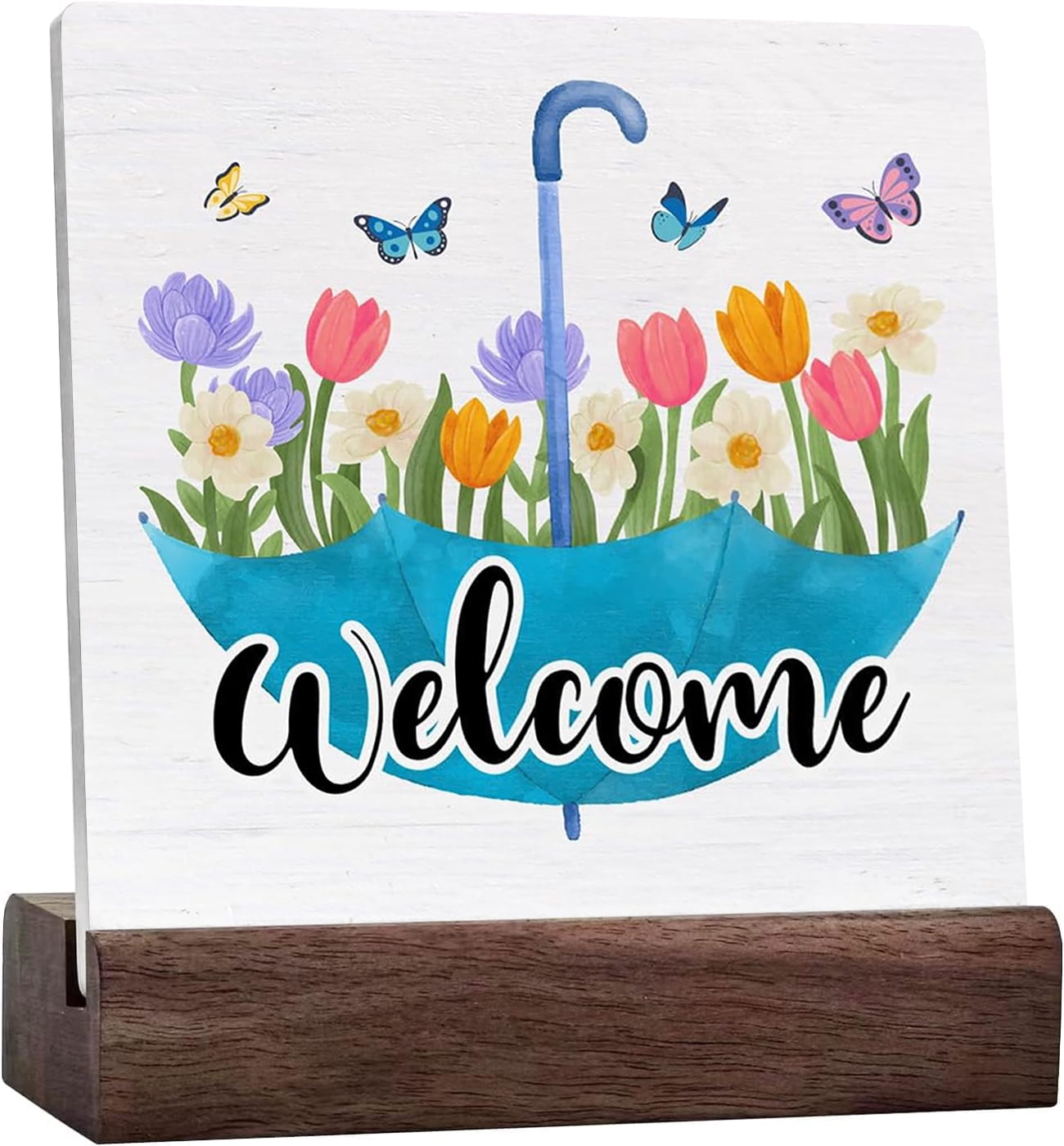 Ceramic Sign 4x4 Inch Spring Decor Rustic Welcome Spring Wooden Stand ...